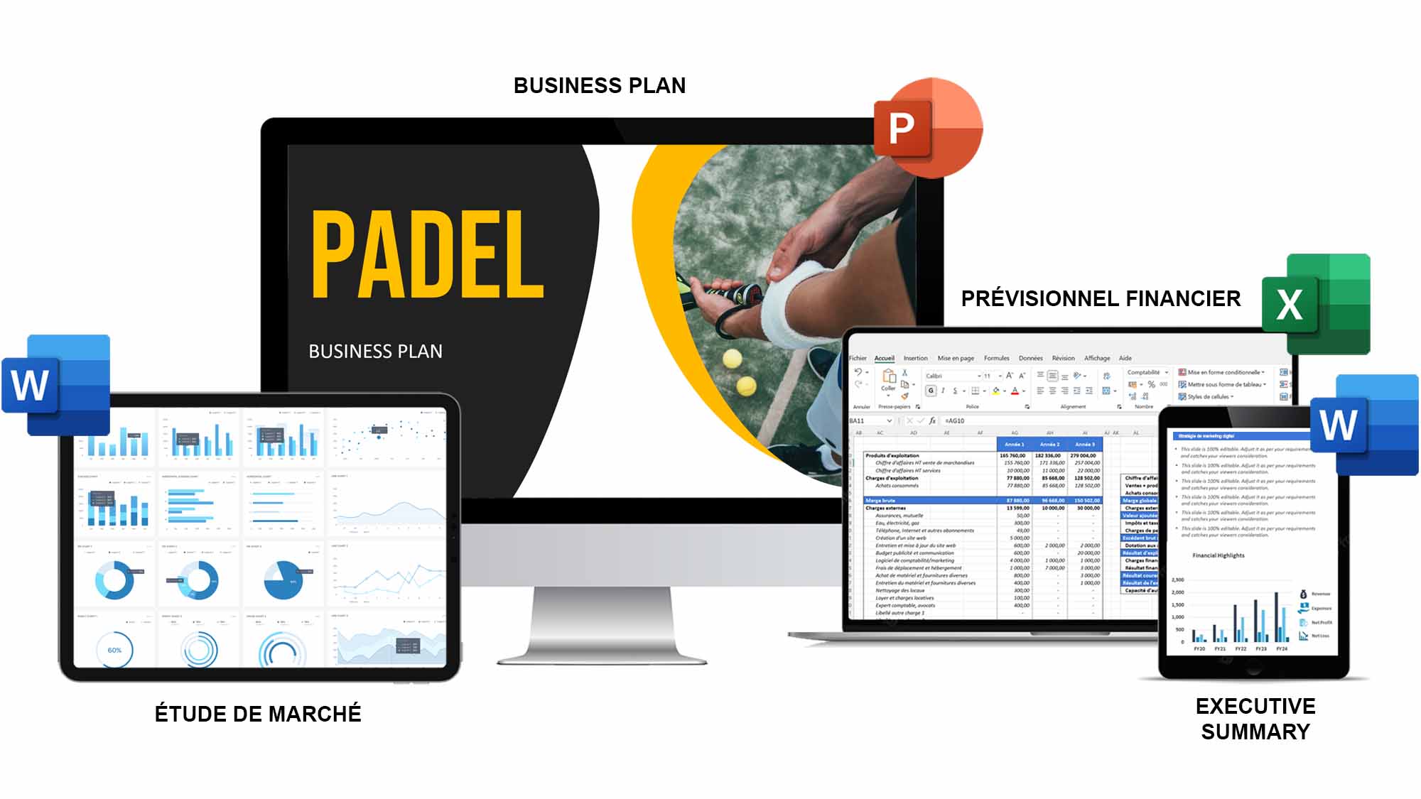 Padel : Business Plan - Exemple rédigé à télécharger (PDF et PowerPoint)